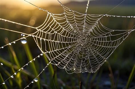 Premium Photo Intricate Beauty Of Dewdrops Clinging To Spider Webs In The Early Morning Light
