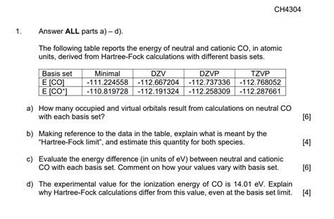 Solved Ch 4304 1 Answer All Parts A D The Following Table