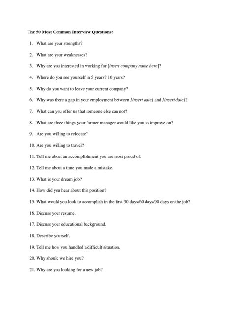 The 50 Most Common Interview Question2 Pdf Accounting Business