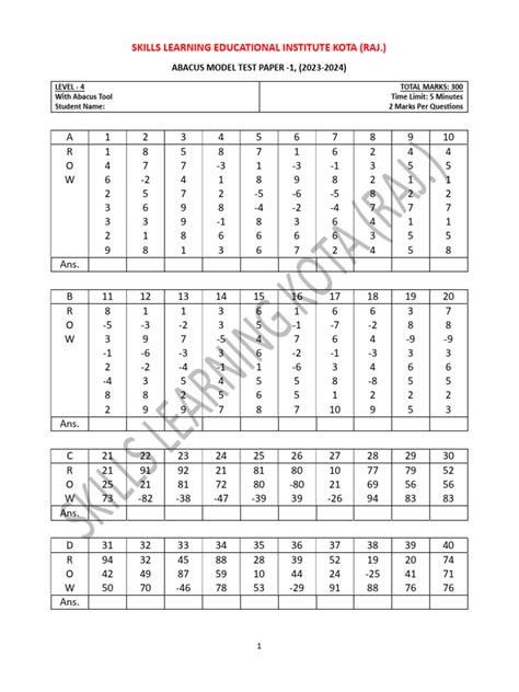 Abacus Level 4 Model Test Papers 1 Pdf