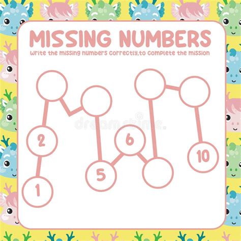 missing numbers worksheet write the answer correctly stock vector