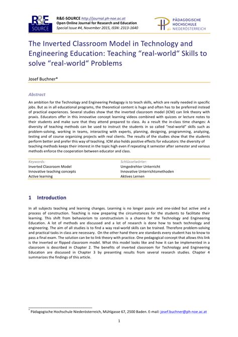 Pdf The Inverted Classroom Model In Technology And Engineering Education Teaching Real World