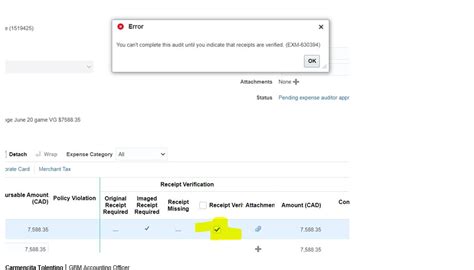When Auditing Expense Report Receiving Error Regarding Receipt Verification — Cloud Customer Connect