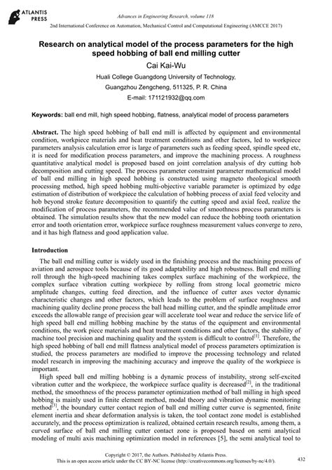 Pdf Research On Analytical Model Of The Process Parameters For The