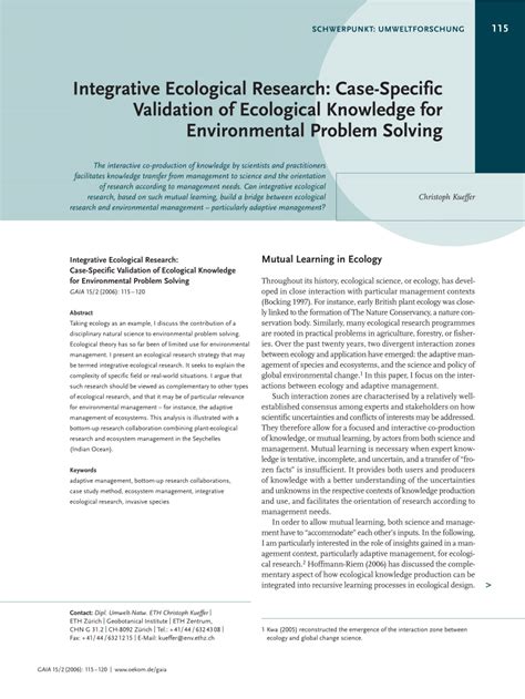 Pdf Integrative Ecological Research Case Specific Validation Of Ecological Knowledge For