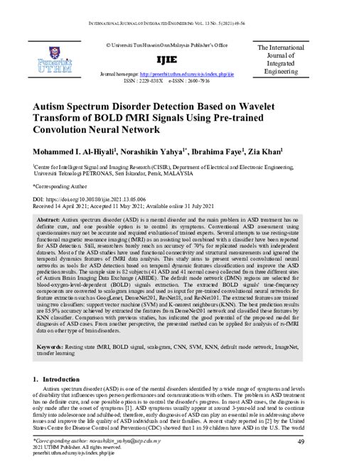 Pdf Autism Spectrum Disorder Detection Based On Wavelet Transform Of Bold Fmri Signals Using