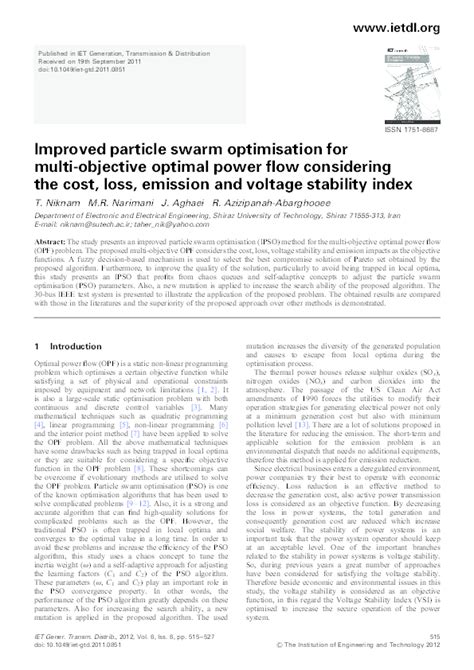 Pdf Improved Particle Swarm Optimisation For Multi Objective Optimal