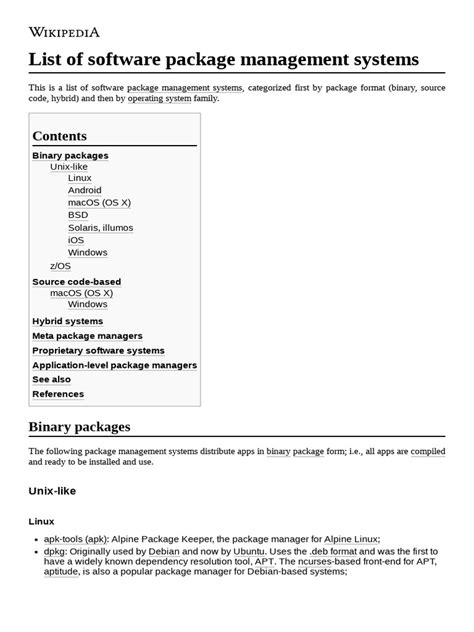 List Of Software Package Management Systems Pdf Linux Distribution Microsoft Windows