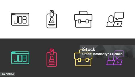 라인 검색 작업 식별 배지 서류 가방 및 프리랜서를 흑백으로 설정합니다 벡터 가는 끈에 대한 스톡 벡터 아트 및 기타 이미지 가는 끈 가방 검색 Istock