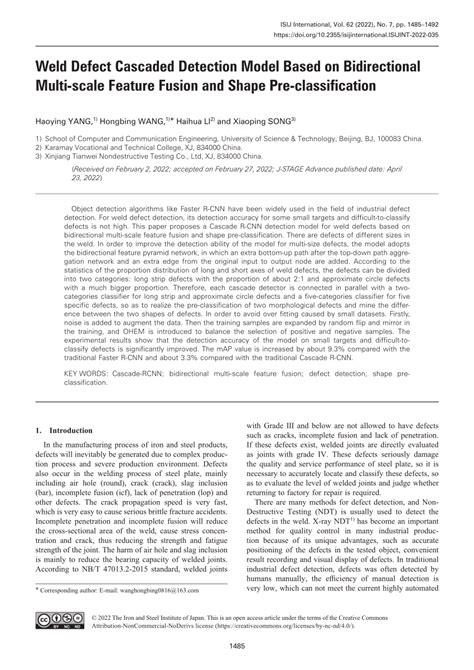 Pdf Weld Defect Cascaded Detection Model Based On Bidirectional Multi Scale Feature Fusion And