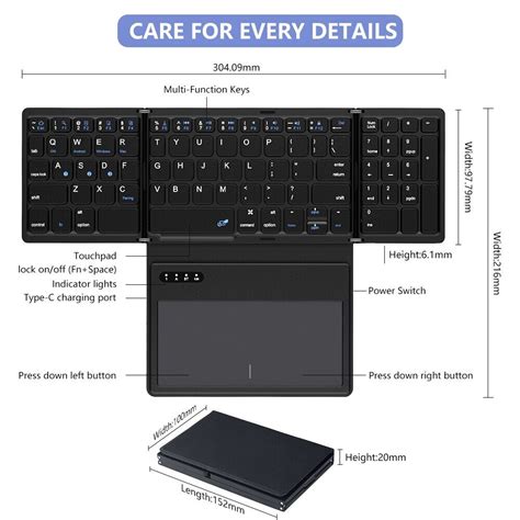 Jomaa Foldable Keyboard Bluetooth Wireless Keyboard With Touchpad Portable Keyboard Ultra Slim