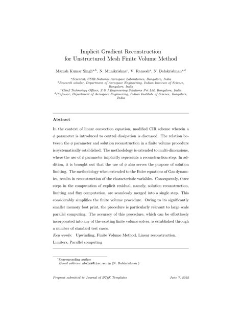 Pdf Implicit Gradient Reconstruction For Unstructured Mesh Finite Volume Method