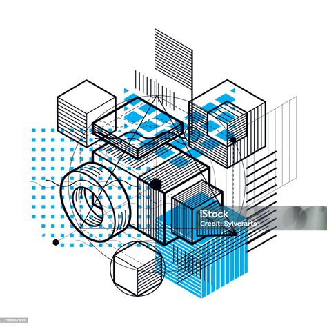 추상 3d 도형 조성물 벡터 등각 투영 배경 큐브 육각형 사각형 사각형 및 다른 추상 요소의 구성 0명에 대한 스톡 벡터 아트 및 기타 이미지 Istock