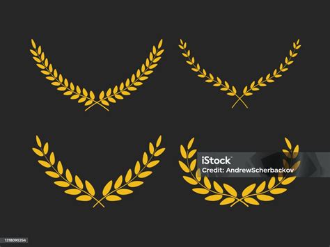검은 색 배경에 고립 된 다양한 모양의 넓은 황금 월계수 화환 벡터 세트 검은색에 대한 스톡 벡터 아트 및 기타 이미지 검은색 경쟁 광대한 Istock