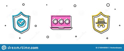 Set Shield With Check Mark Laptop Password And Incognito Mode Icon