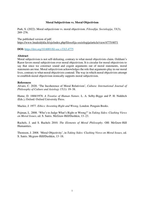 Pdf Moral Subjectivism Vs Moral Objectivism