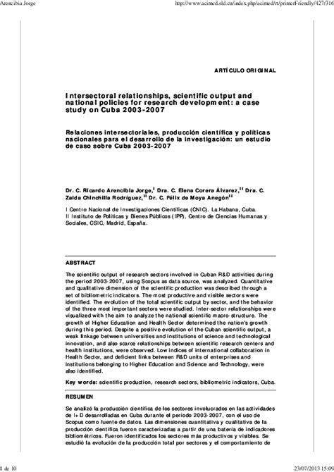 Pdf Intersectoral Relationships Scientific Output And National