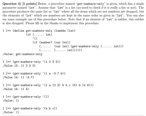 solved question 3 [5 points] below a procedure named