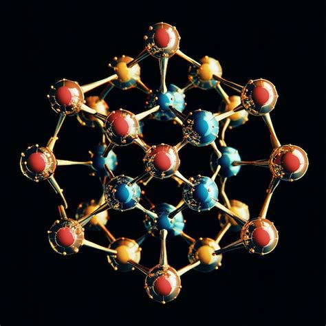 Golden Abstract Molecular Structure With Red And Blue Spheres Premium