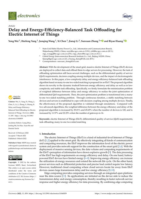 Pdf Delay And Energy Efficiency Balanced Task Offloading For Electric Internet Of Things