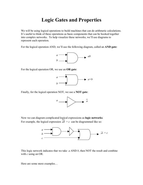 Logic Gates Properties AND OR NOT Lecture Notes