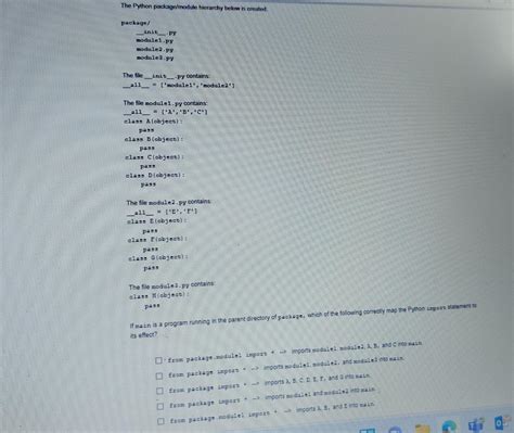 solved the python package module hierarchy below is