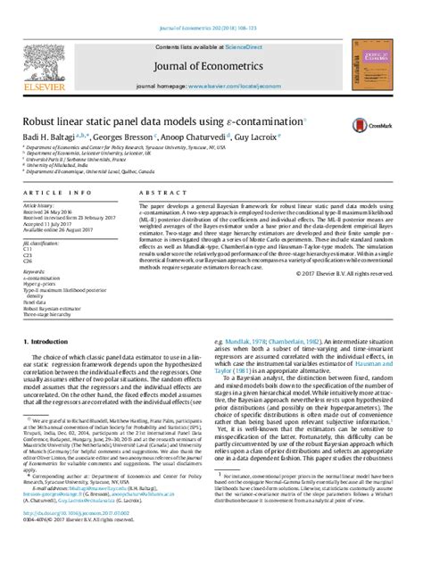 Pdf Robust Linear Static Panel Data Models Using ε Contamination