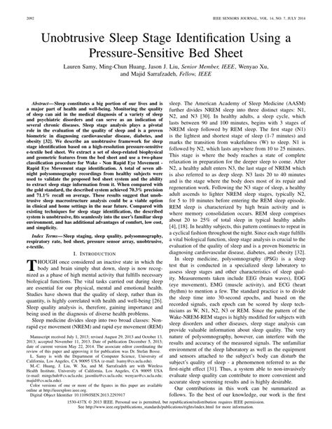 Pdf Unobtrusive Sleep Stage Identification Using A Pressure Sensitive Bed Sheet