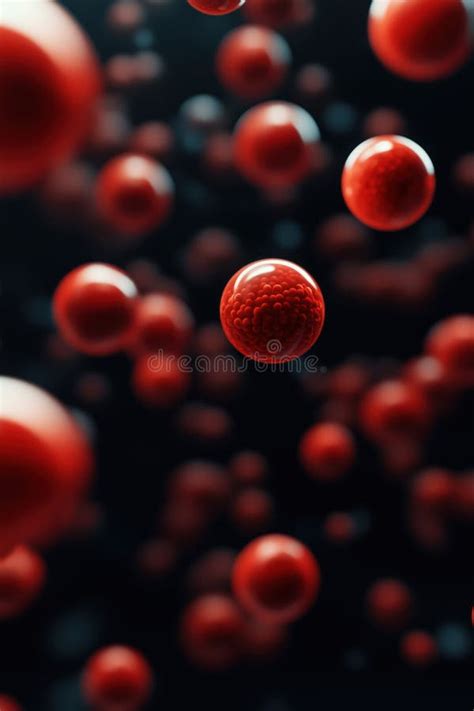 Red Spherical Cells Floating In Dark Background Showcasing Intricate Textures And Patterns