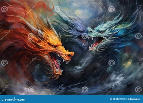 Ferocious Storm Dragons In Fantasy Generative Ai Stock Image Image