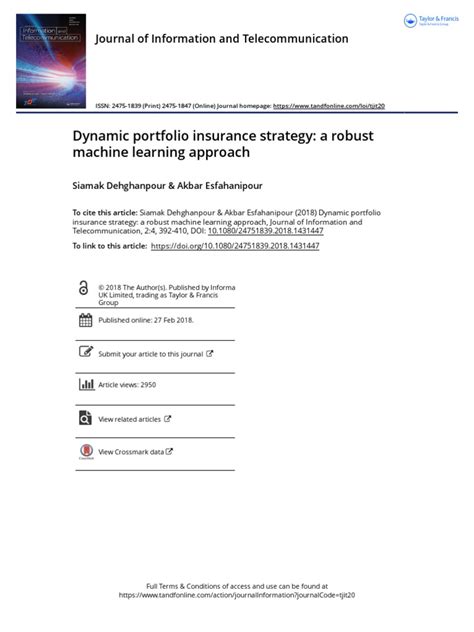 Dynamic Portfolio Insurance Strategy A Robust Machine Learning Approach Pdf