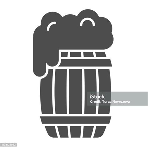맥주 고체 아이콘의 배럴 흰색에 격리 거품 벡터 그림나무 술통 웹 및 응용 프로그램을 위해 디자인 된 펍 글리프 스타일 디자인 Eps 10 0명에 대한 스톡 벡터 아트 및