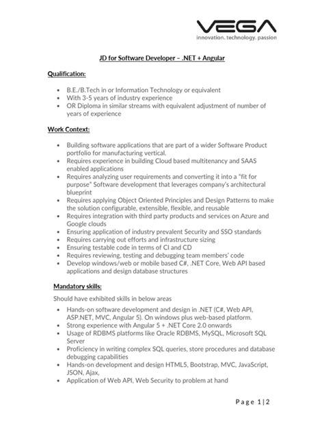 Jd Software Developer Net Angular Pdf Web Application