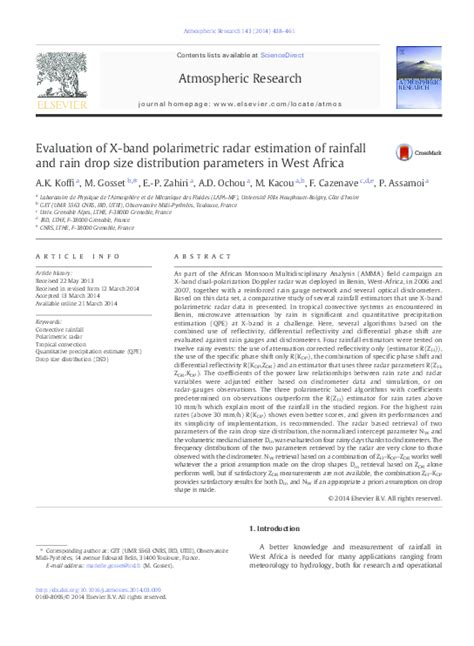 Pdf Evaluation Of X Band Polarimetric Radar Estimation Of Rainfall And Rain Drop Size
