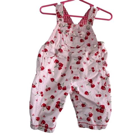 Faded Glory One Pieces Cherry Ruffle Bubble Butt Girls Bib Overalls Vintage Faded Glory