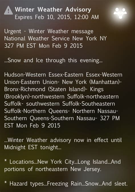 Weatherbug Alert Winter Weather Advisory National Weather Service