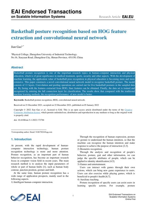 Pdf Basketball Posture Recognition Based On Hog Feature Extraction And Convolutional Neural