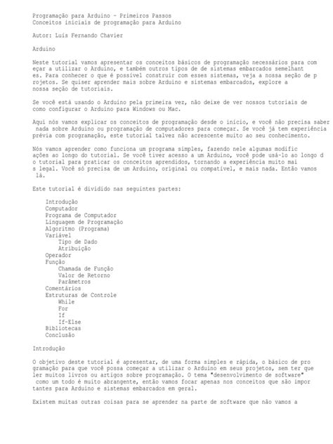 primeiros passos com arduino pdf linguagem de programação arduino
