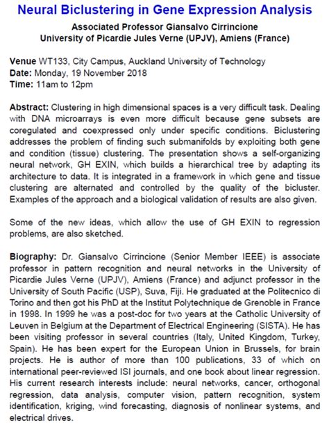 Neural Biclustering In Gene Expression Analysis By A Prof Giansalvo Cirrincione University Of