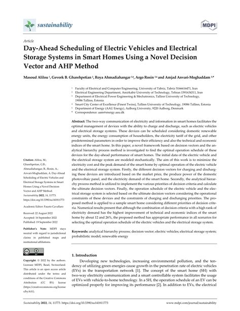 Pdf Day Ahead Scheduling Of Electric Vehicles And Electrical Storage