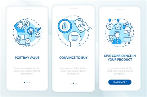 Best Pricing Strategy Components Blue Onboarding Mobile App Screen Walkthrough 3 Steps Graphic