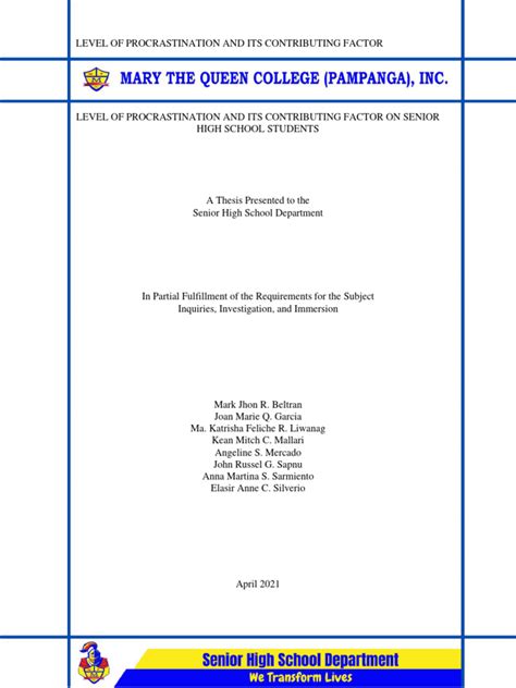 Level Of Procrastination And Its Contributing Factor On Senior High