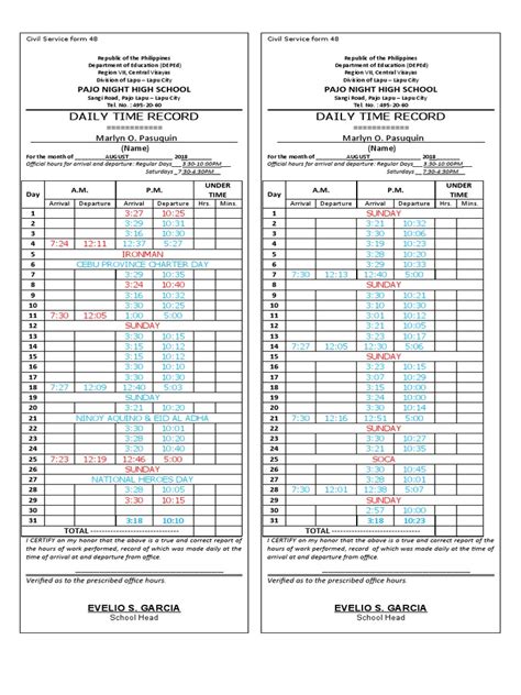 Dtr Form For Teachers1 Pdf Philippines