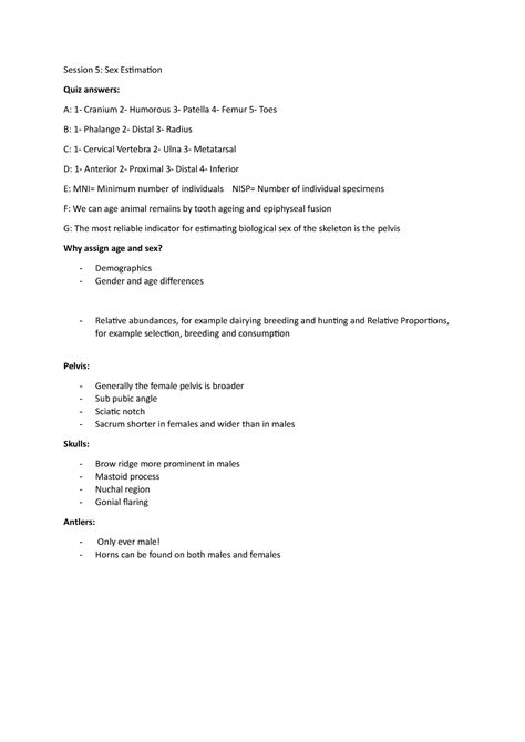 Session Lecture Notes Session Sex Estimation Quiz Answers A Cranium Humorous