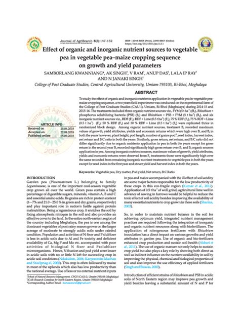 (PDF) Effect of organic and inorganic nutrient sources to vegetable pea in vegetable pea–maize ...
