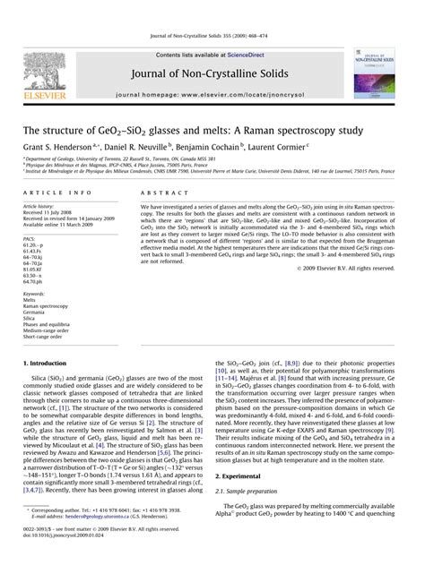 pdf the structure of geo2 sio2 glasses and melts a raman