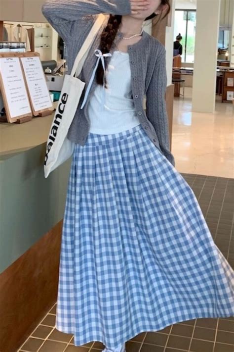 Set 꽈배기 라운드넥 긴팔 니트 가디건이너 나시체크 플리츠 롱스커트 3p 셋업