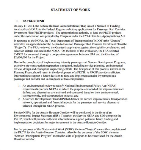 FREE 10 Statement Of Work Samples In Google Docs MS Word Pages PDF