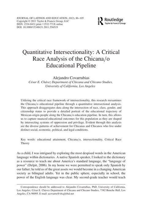 Pdf Quantitative Intersectionality A Critical Race Analysis Of The Chicanao Educational Pipeline