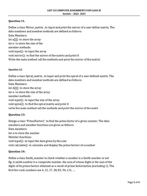 Last 10 Computer Assignments For Class Xi Sxi Pdf Method Computer Programming Programming